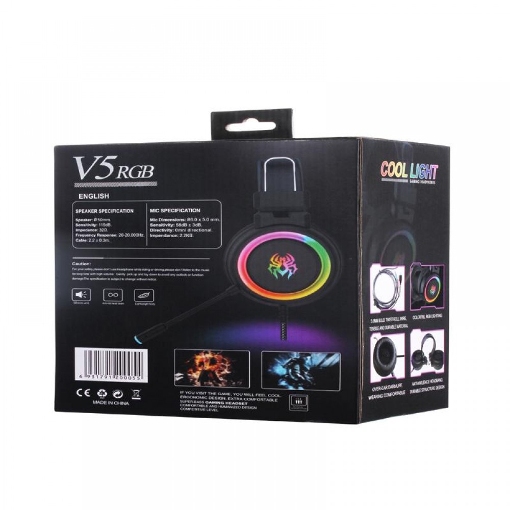 V5RGB - Casque de gamer professionnel avec lumière LED RGB pour ...