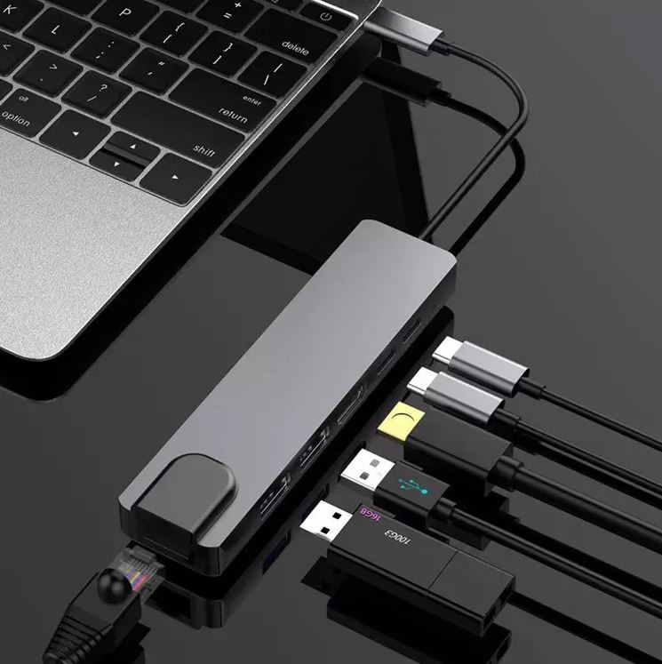 6 in 1 USB-C Multi-Anschluss Hub Docking Station MacBook LAN + HDMI ...